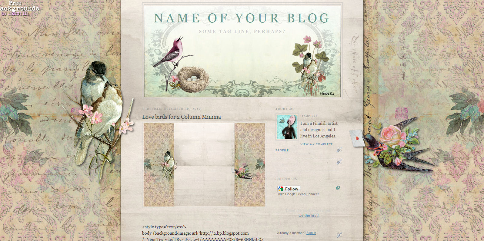 *Cute 'n' Cool* Backgrounds: Love birds for 2 Column Minima