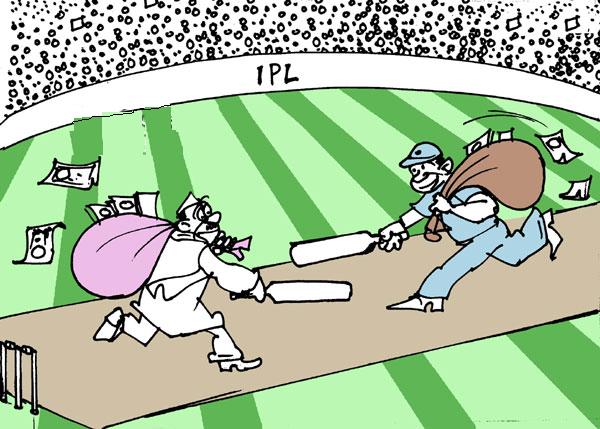 cartoon pictures, india political cartoons: IPL-Indian Paisa League