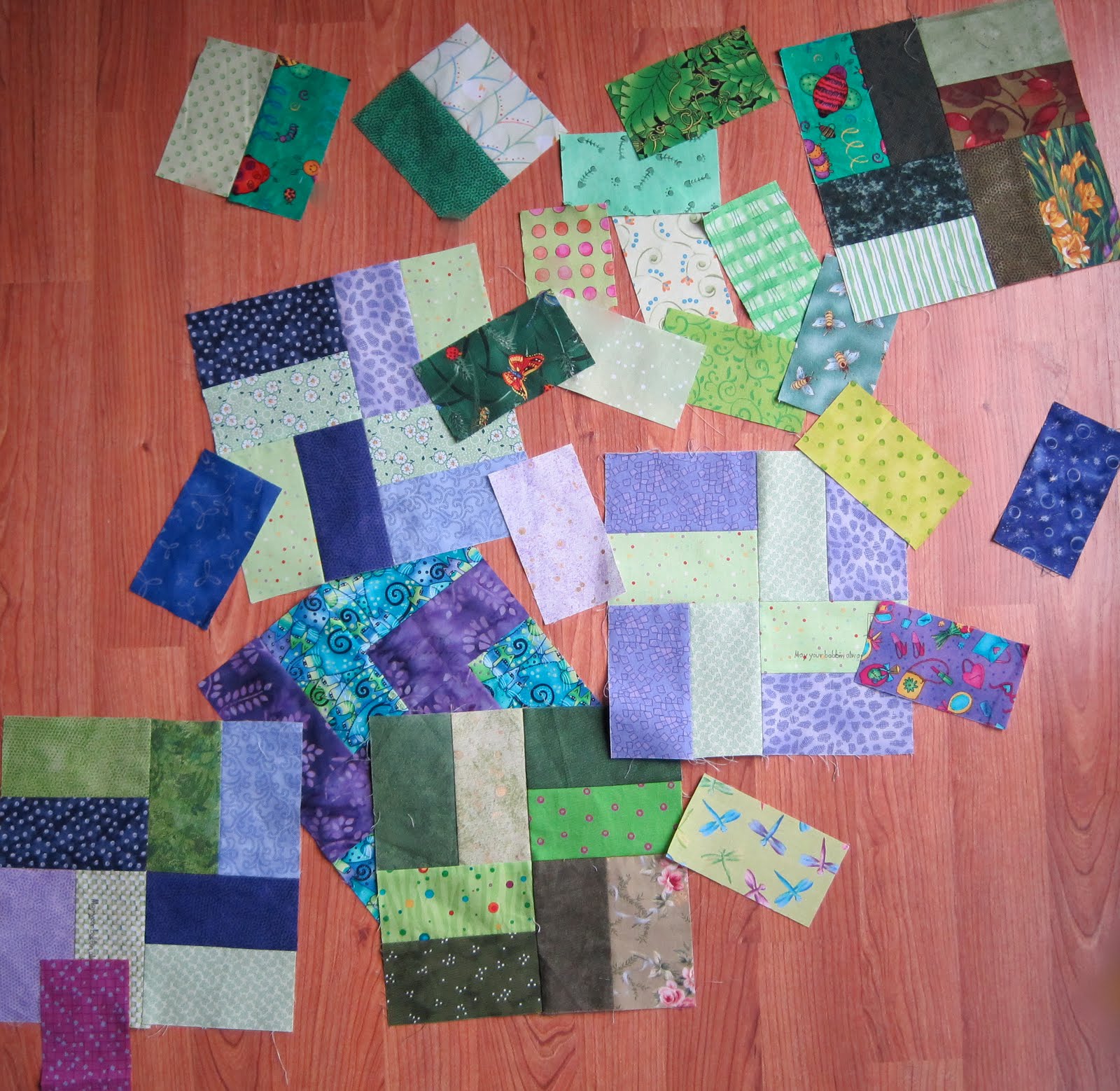 The Fence Post: Green and Purple scrap quilt