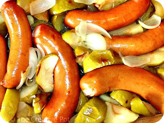 The Creative Pot: Bockwurst with roasted apples and onions