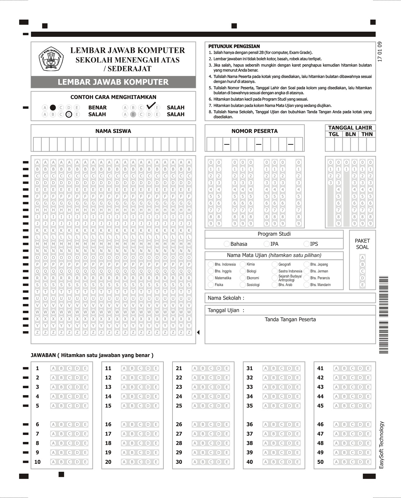 SCANNER LEMBAR JAWABAN KOMPUTER: Contoh lembar jawab komputer
