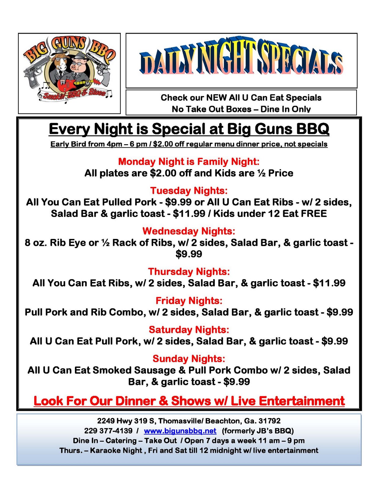BIG GUNS BBQ, INC: Our Menu