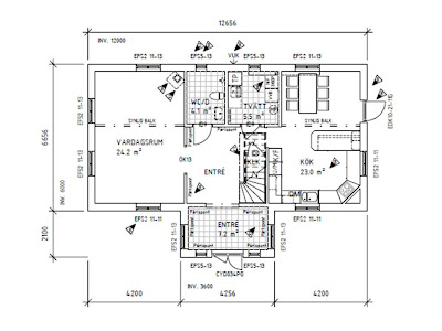Enebacken: Ritningar interiört
