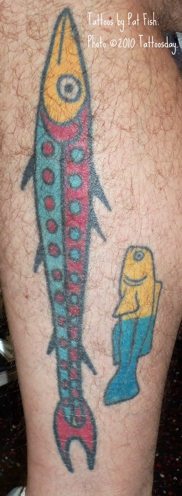 Tattoosday (A Tattoo Blog): Tony's Celtic Fish, Swimming Up His Calf