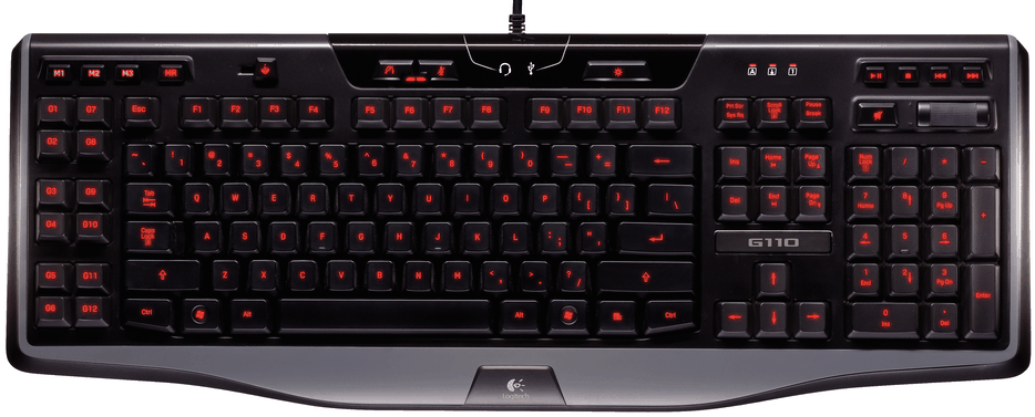 computer: Logitech G110 Gaming Keyboard with red and blue backlighting LEDs