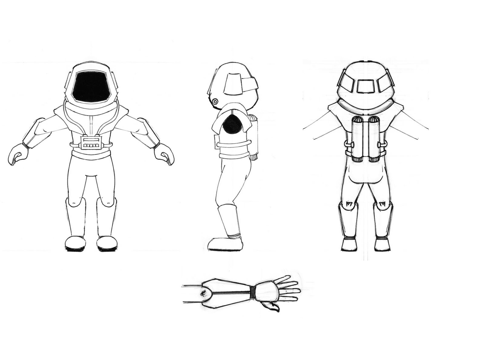 B3D Studios: Support Sketches: Character Orthographic Views Development