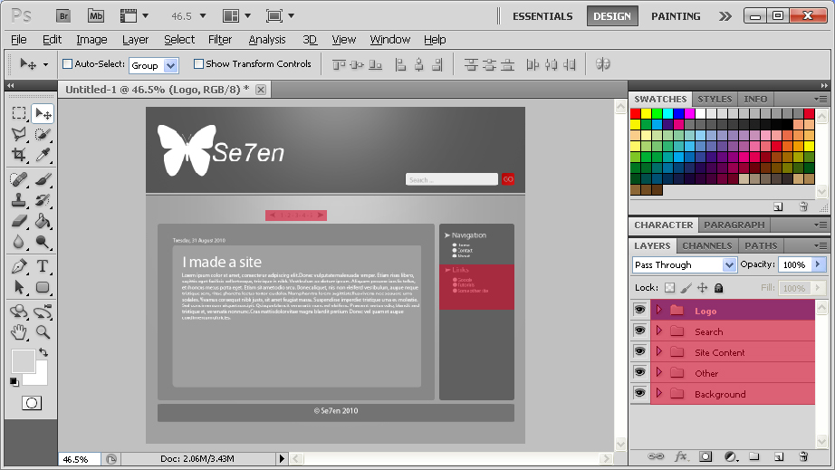 Tutorials: Adobe Photoshop - Creating a Website Part 1