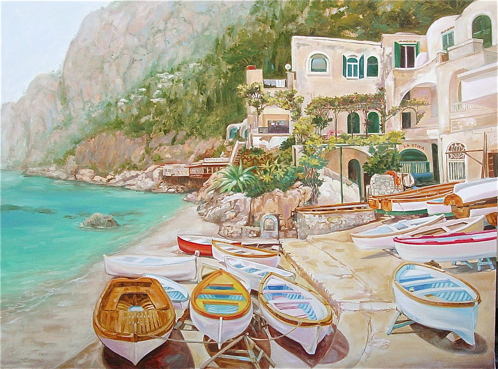 Gordon Meggison: An oil painting from Capri at Marina Piccola