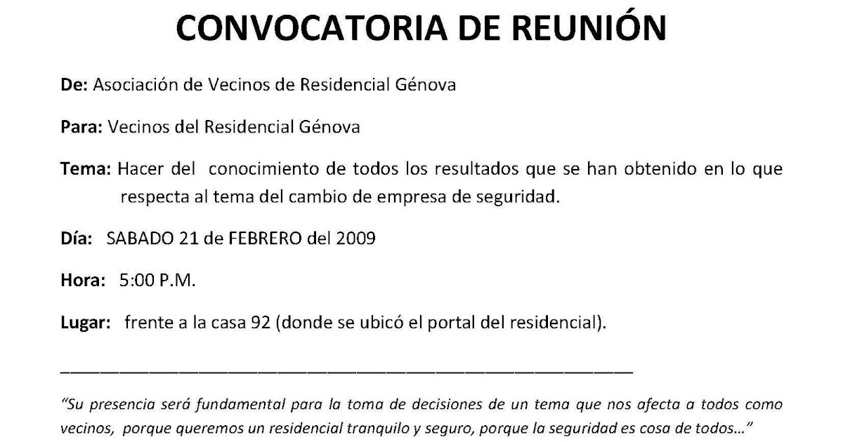 Asociación de Vecinos de Residencial Génova: Convocatoria Reunión del ...