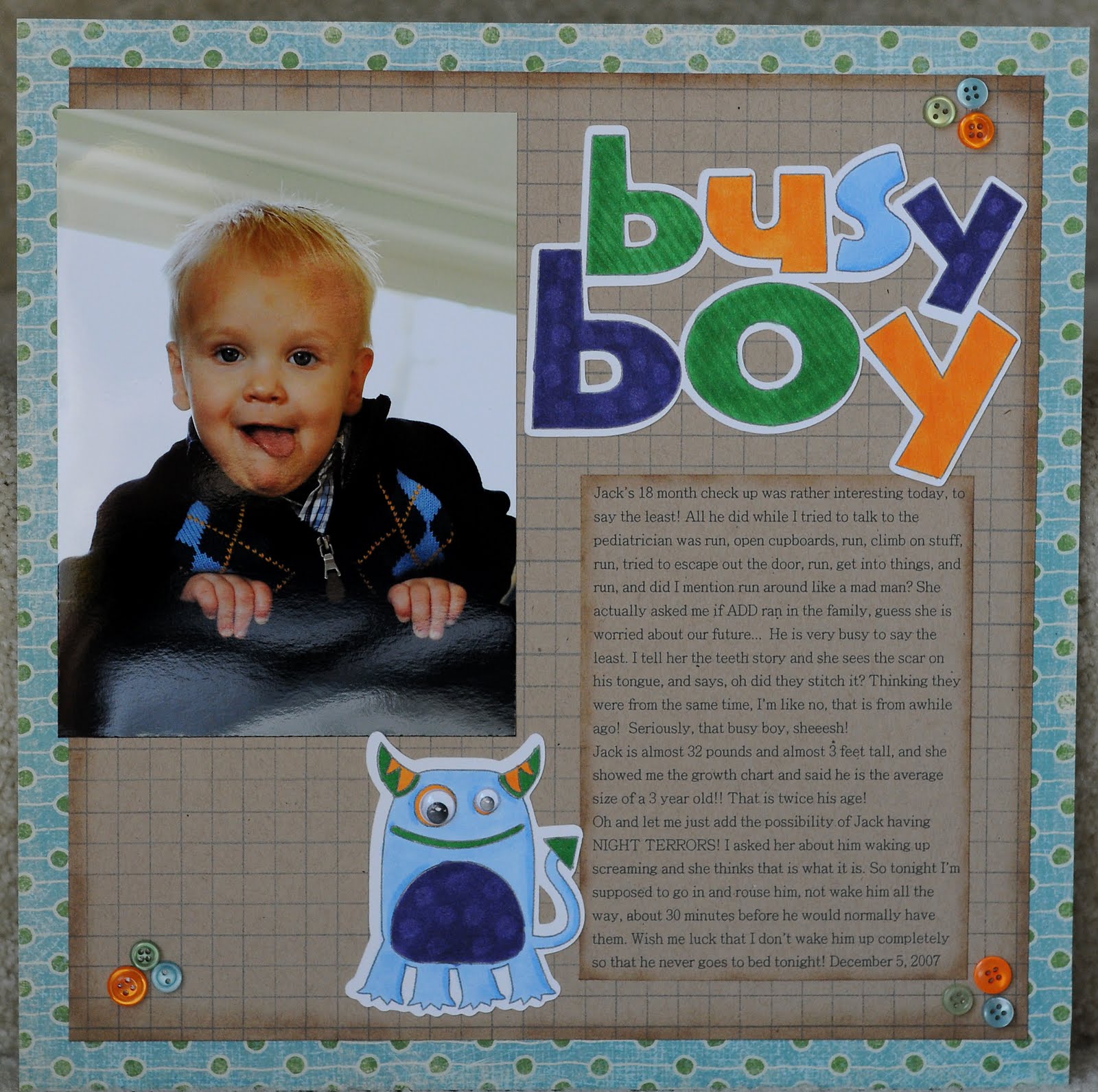Amy Corbin: Busy Boy Layout with Chomas Creations mini gel pen & Copics