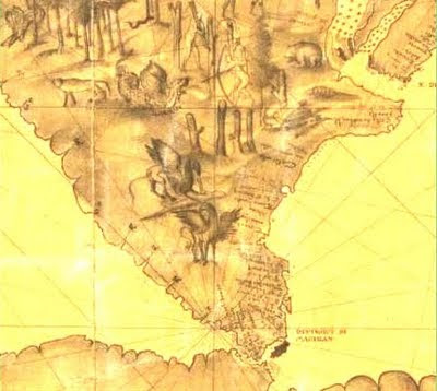 Desceliers 1546 map and its monsters | Patagonian monsters