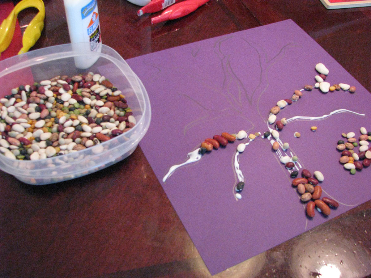 Homeschool Muse Mom: Dried Bean Mosaic-Fall Trees