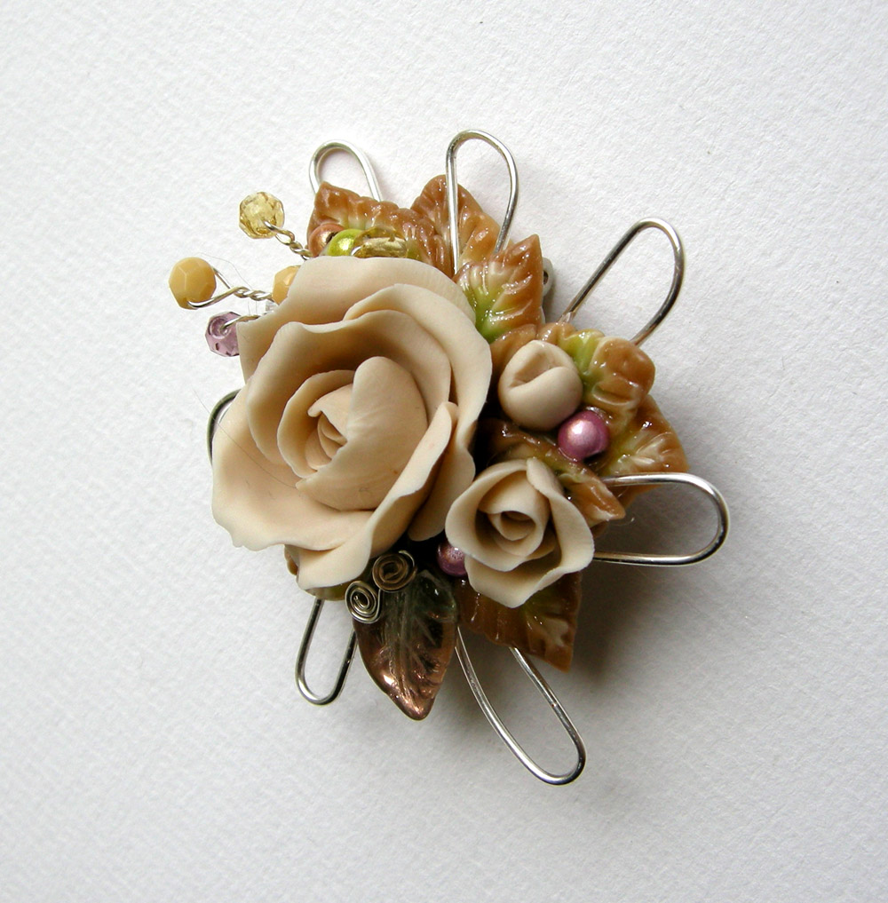 EnjiB: Broche Rose en porcelaine froide