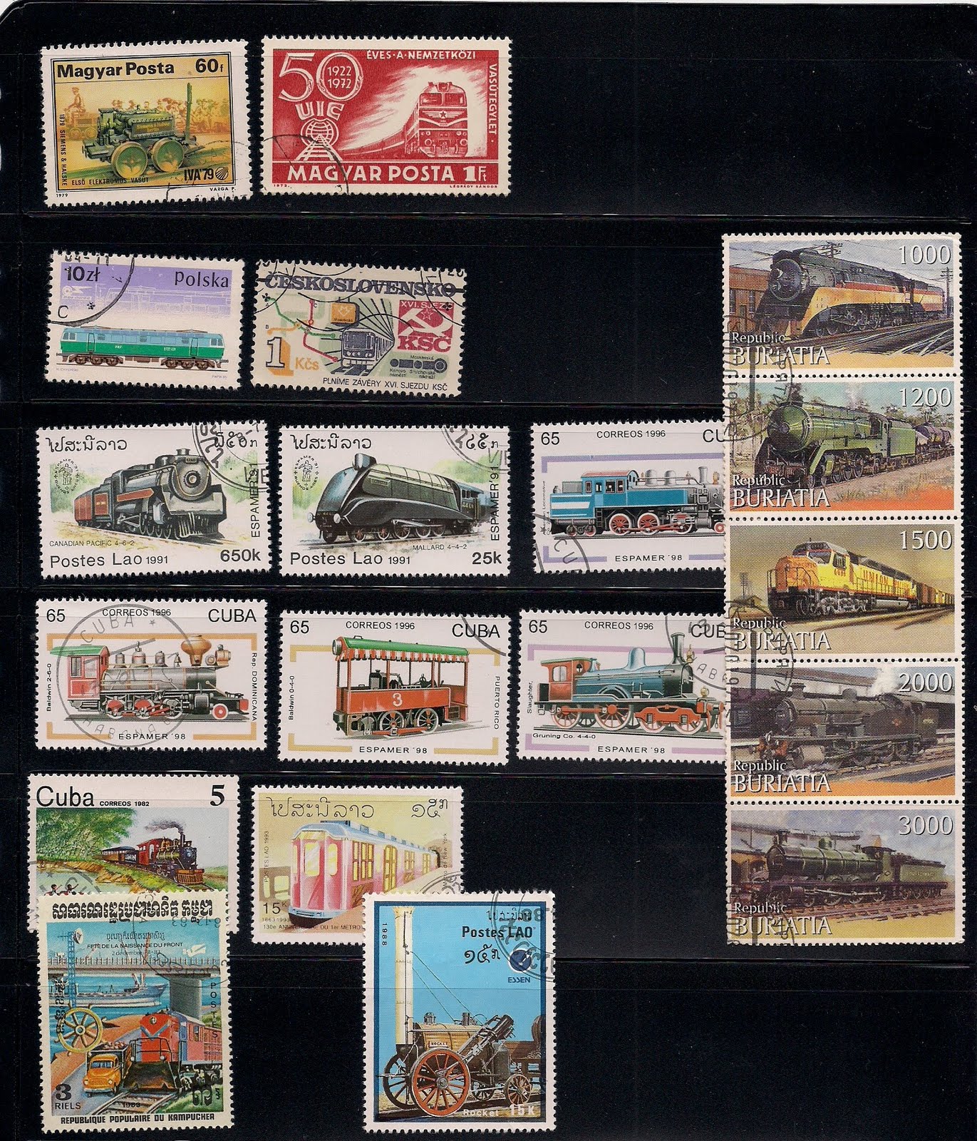 Philately Stamps: STAMP PACKET of 100 Railway Locomotive Stamps