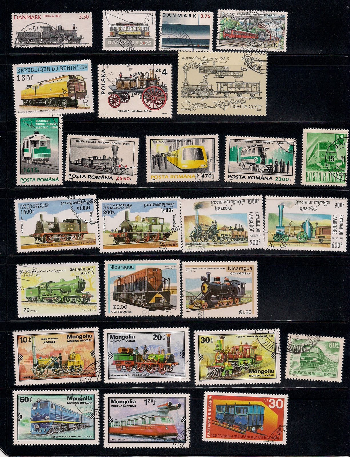 Philately Stamps: STAMP PACKET of 100 Railway Locomotive Stamps