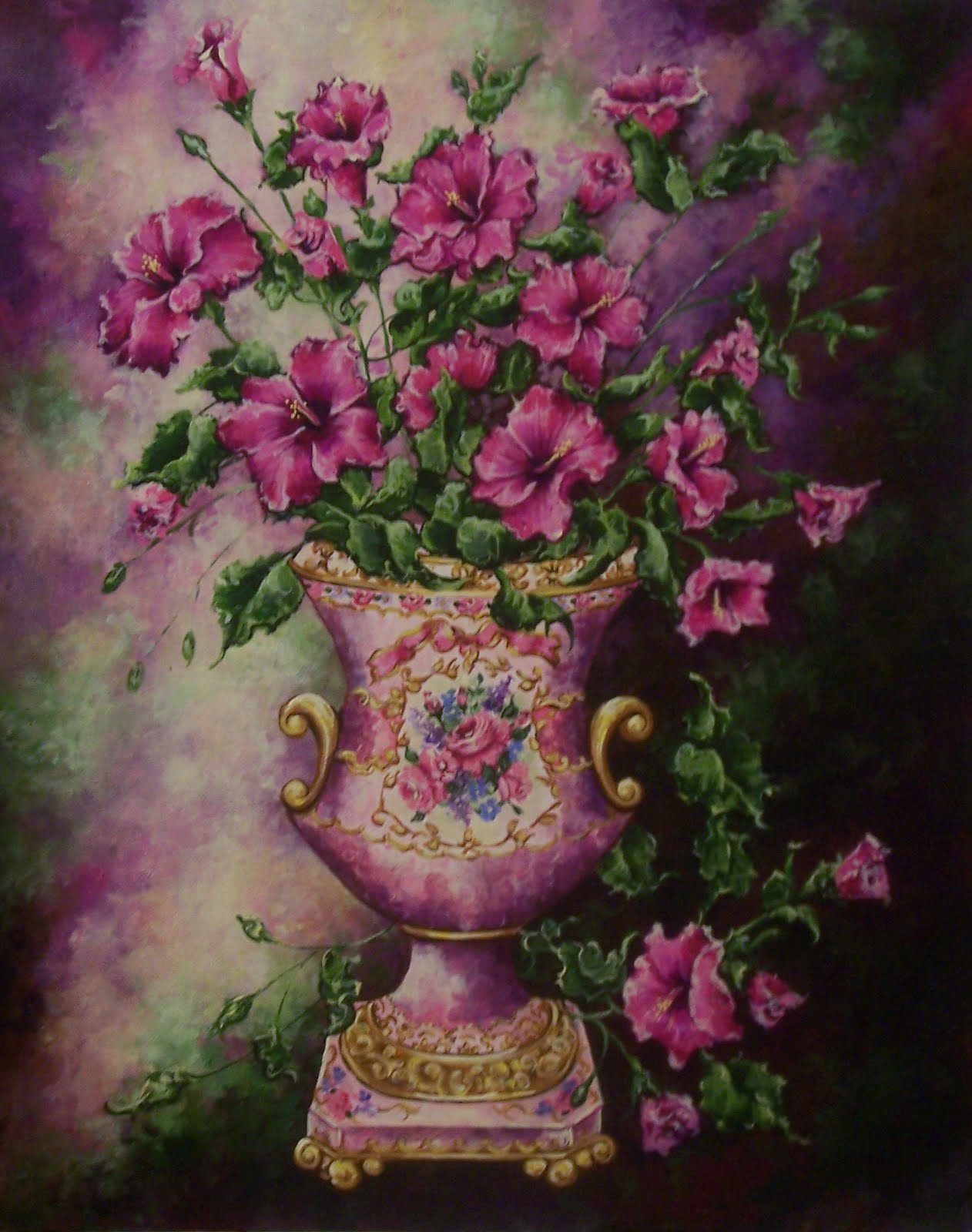 jonny j petros : FLOWERS IN A FRENCH ROCOCO STYLE VASE, ANGEL PAINTING ...