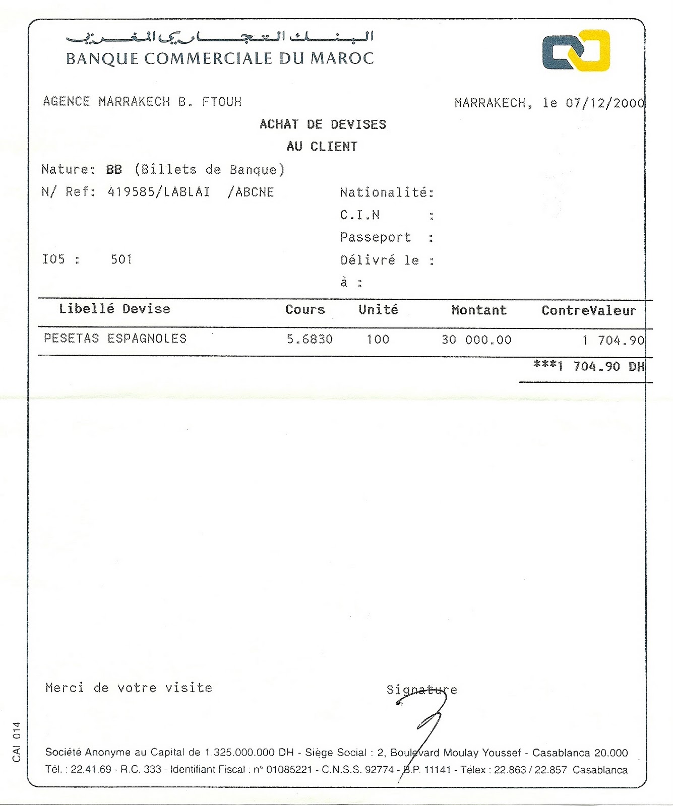 The traveler's drawer: BANQUE COMMERCIALE DU MAROC (Marrakesh). Achat ...