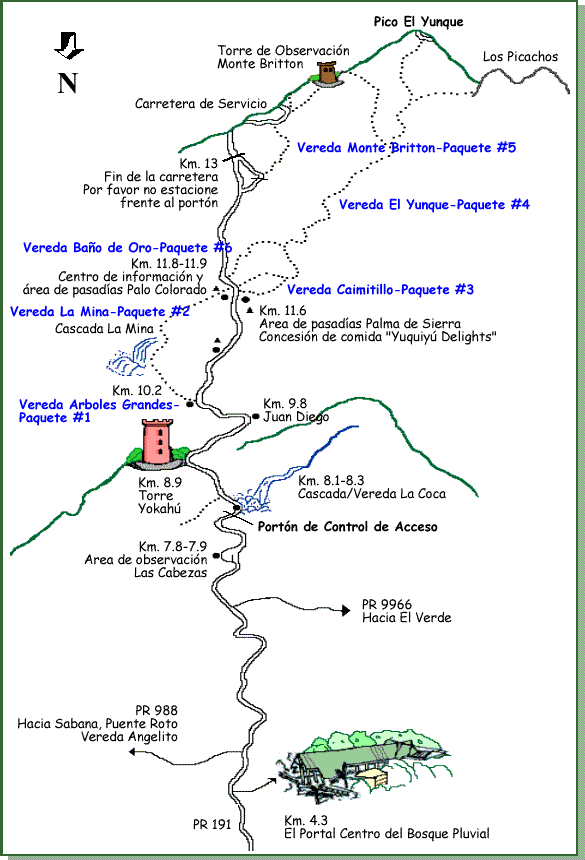 Mapa para llegar a la Cima del Bosque Nacional El Yunque