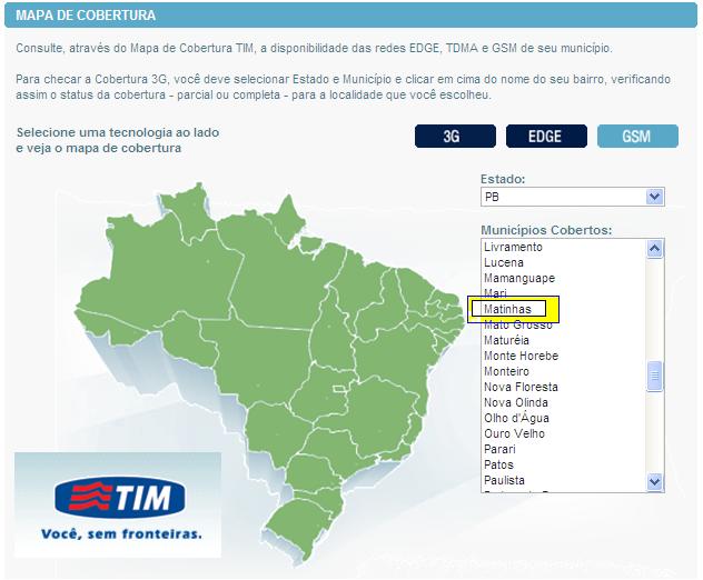 BLOG MATINHAS-PB: Matinhas entra no Mapa da Cobertura da TIM.