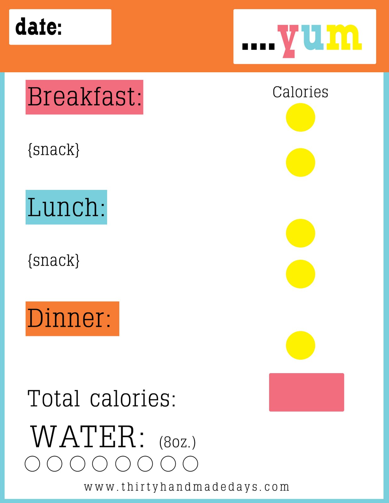 {Food} Goals, Free Printable - Thirty Handmade Days