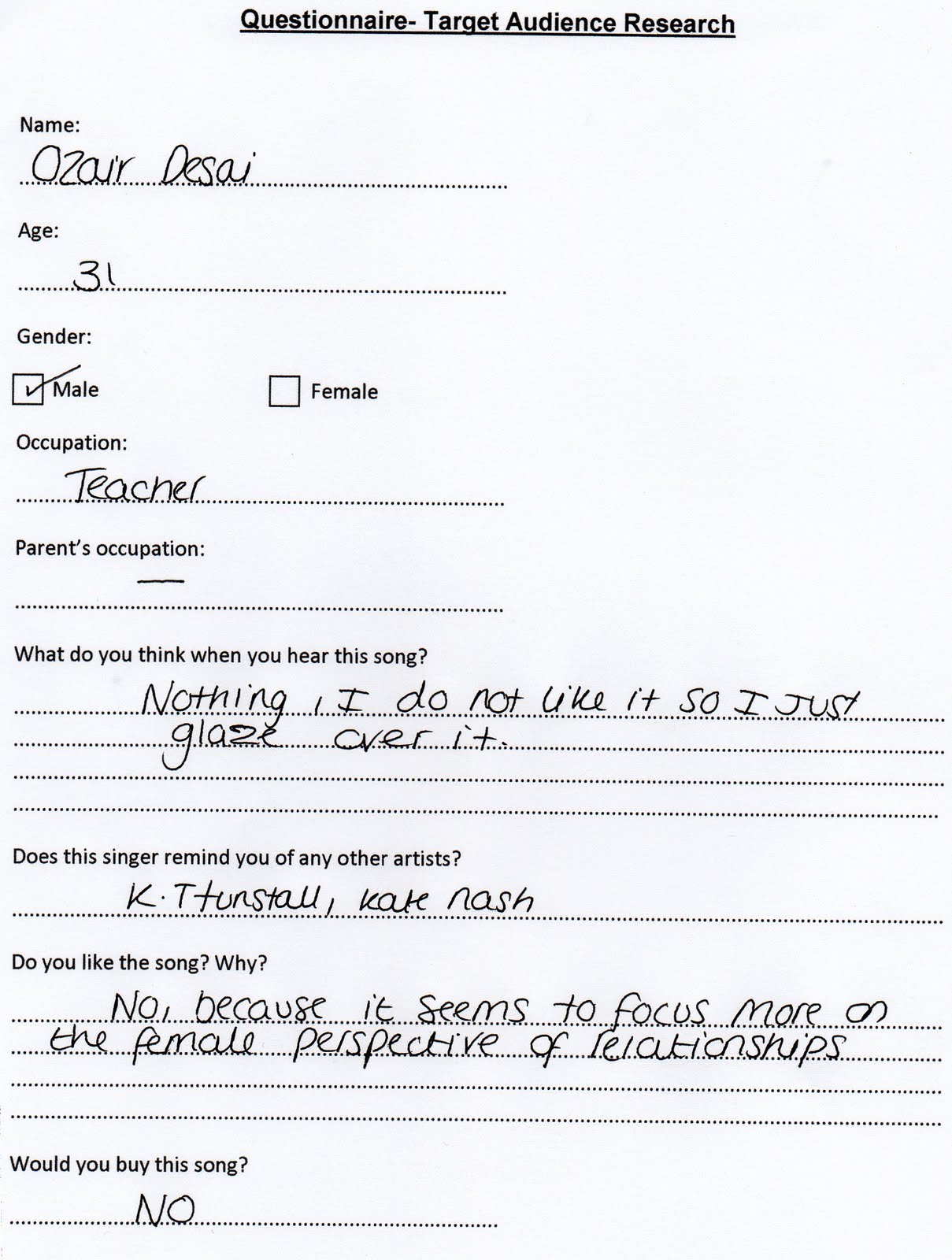 B2 Muhammad P, Lauren W, Hannah T, Lauren P: Questionnaire (Target ...