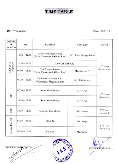 IAS - Students' Corner: TIME TABLE 08 02 11