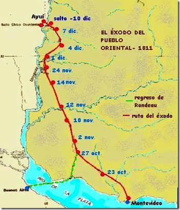 José Gervasio Artigas: Mapa de Éxodo Oriental