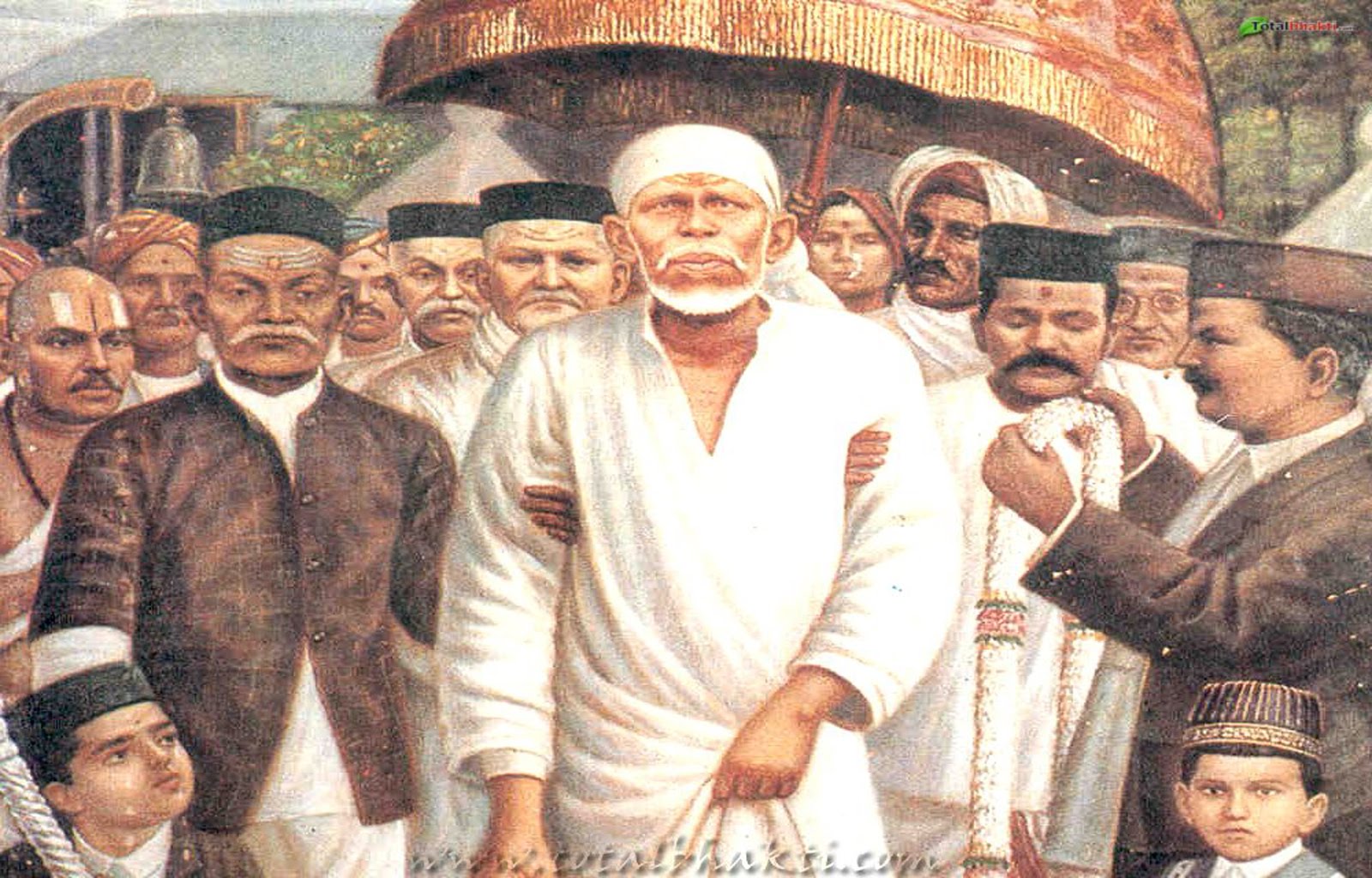 Sai Wallpaper: Sai Baba Chavadi Procession Canvas Painting.