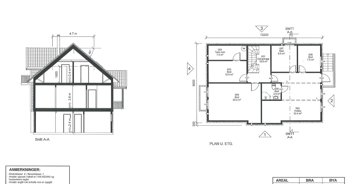 Snitt tegning til byggetilladelse