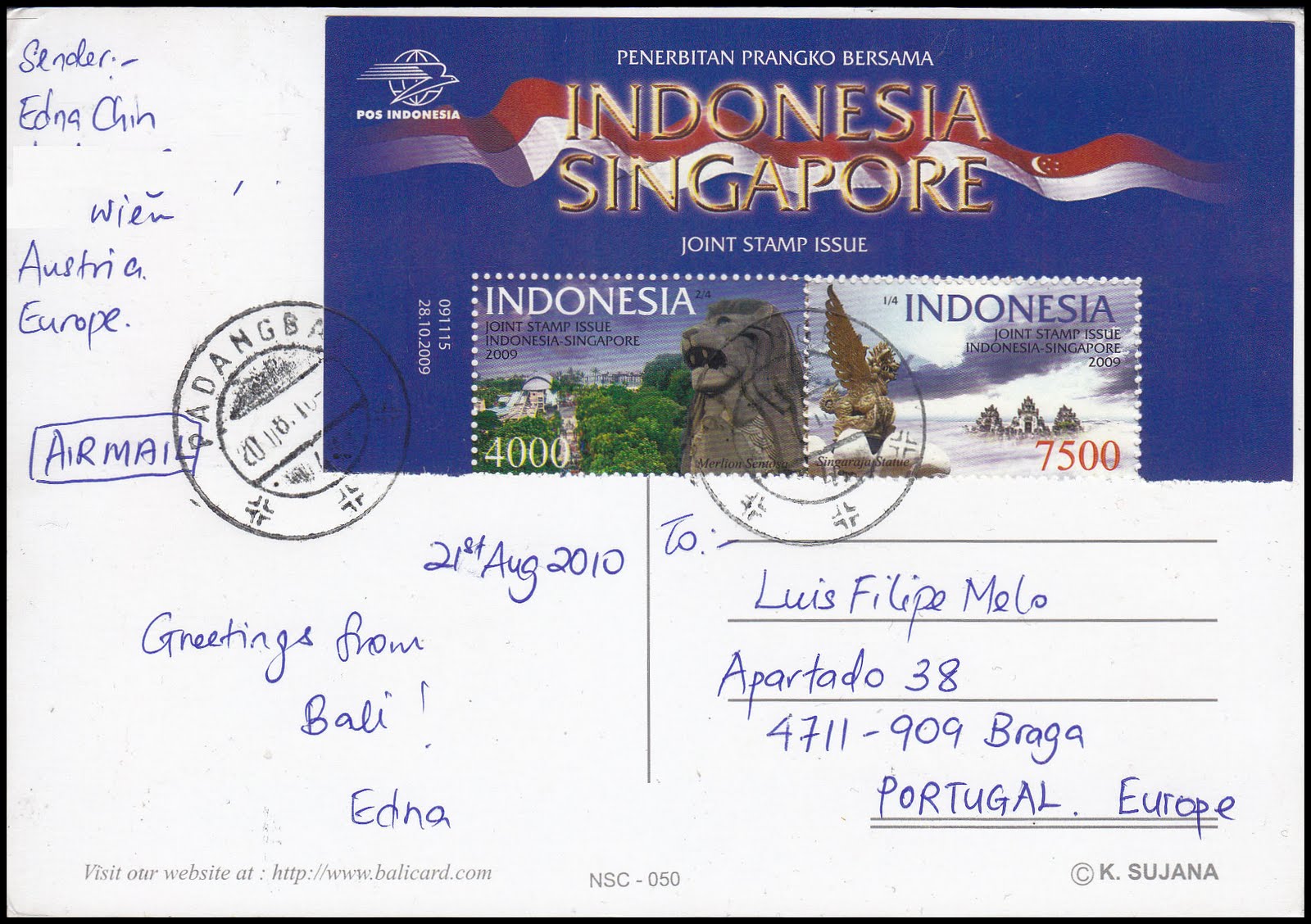 Sent & Received: INDONESIA - Postcard from Bali, Indonesia to Braga ...