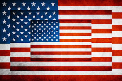 lulz: Jasper Johns 3 Flags with real flags