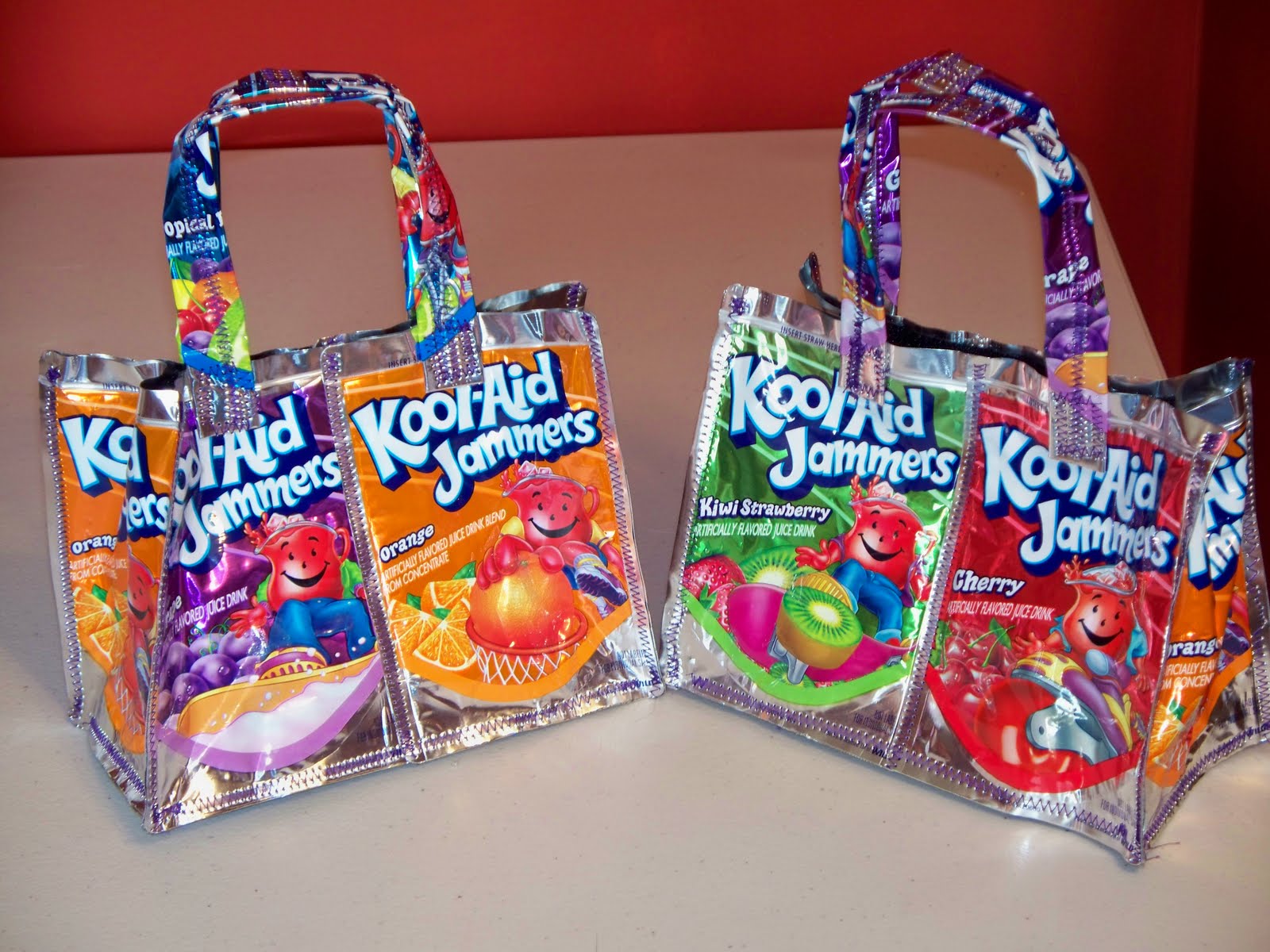 The Domestic Groove: Upcycled Kool Aid Pouch Totes