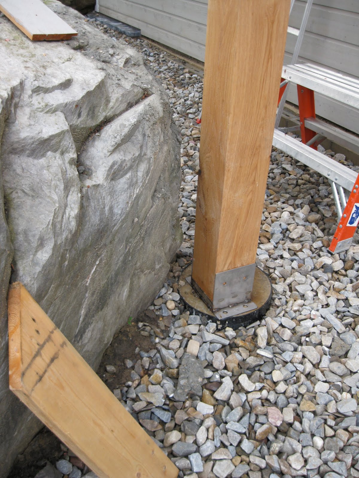 new Vermont farmhouse: timber frame deck support