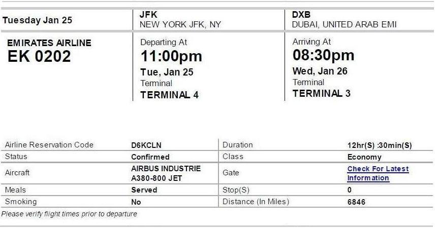Emirates A380-800: EK A380 (Flight no 202 JFK-DXB)