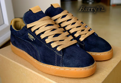 Barry the Butcher: Puma Suede Navy Blue - Sienna Brown Custom
