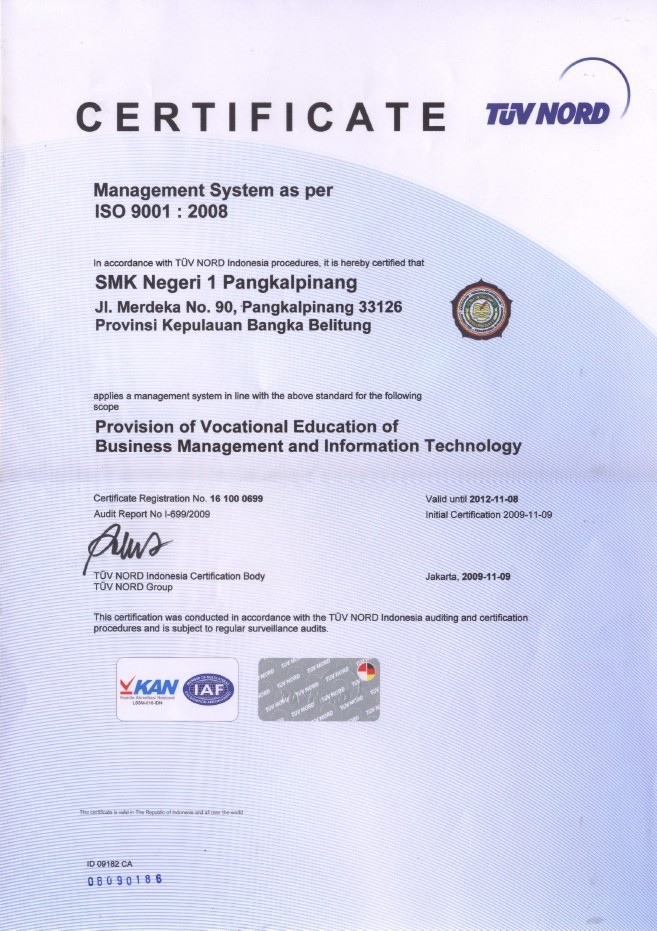 SMKN1Pangkalpinang: Sertifikat ISO