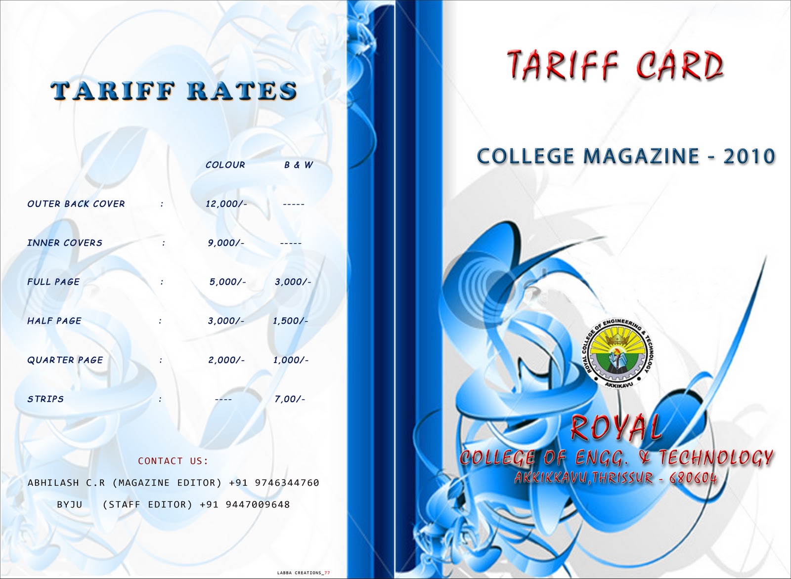 RCET Magazine 2010: Magazine Tariff Card