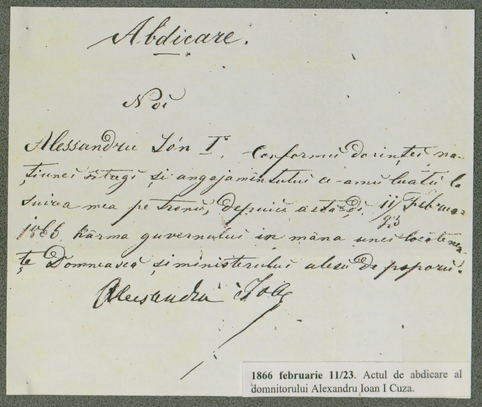 Semnături celebre: Alexandru Ioan Cuza