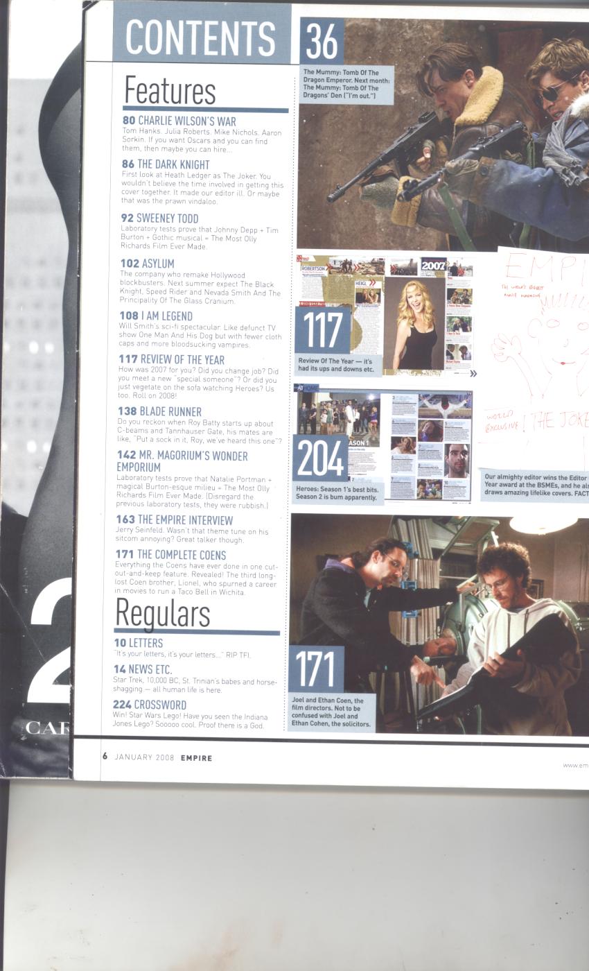 Media GCSE Resources: Empire Magazine Contents Page - Dark Knight