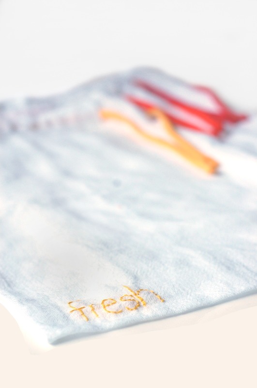 I embroidered "fresh" on the bottom of one of the bags, just for fun!