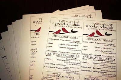 Wedding Sparks by Carolyn & Alan: Pocket Schedule - quick DIY