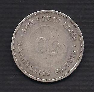 711CollectionStore: 50 cents Queen Victoria Straits Settlements Silver Coin 1896