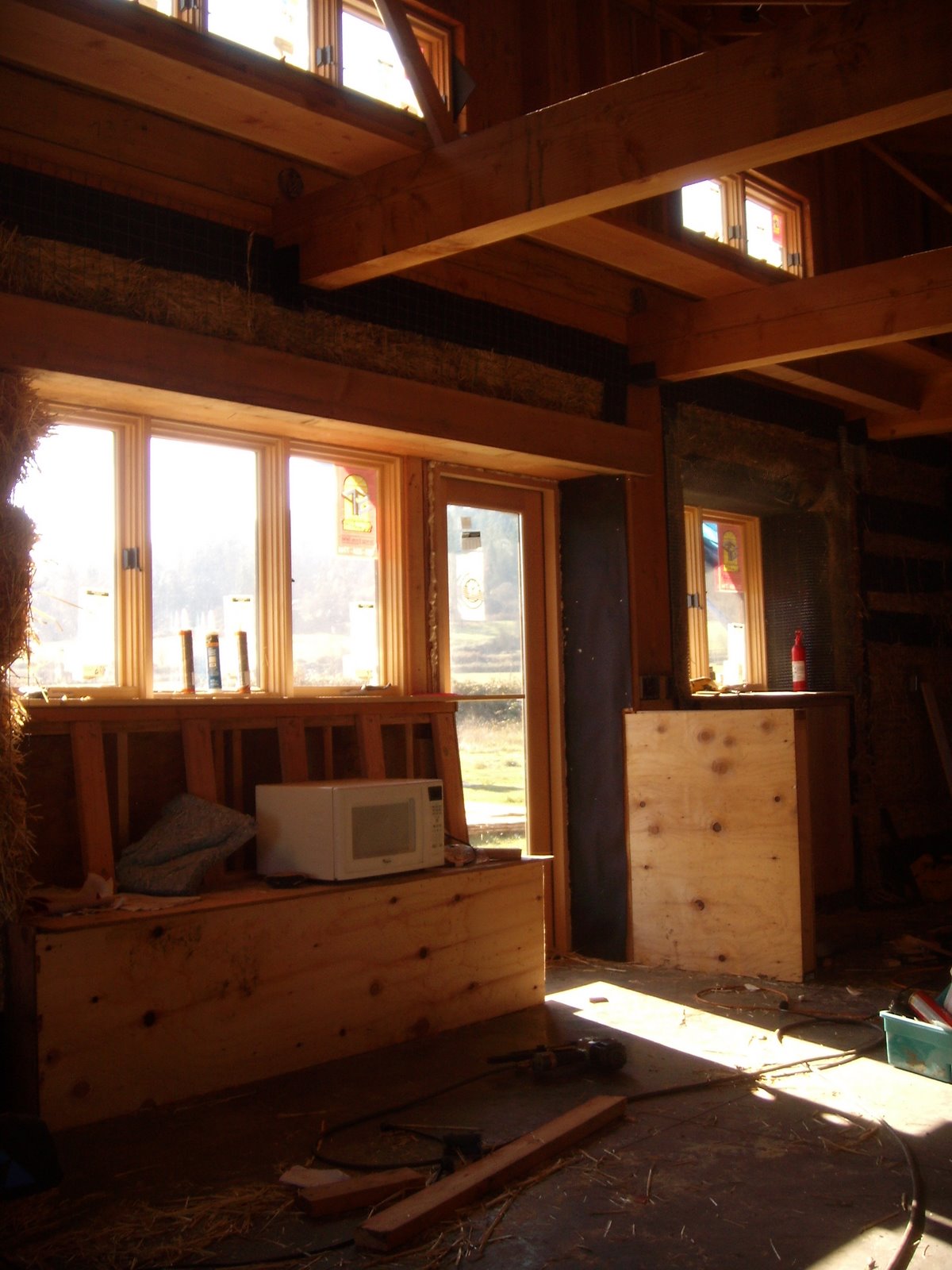 Strawbale construction diary: one fake beam...