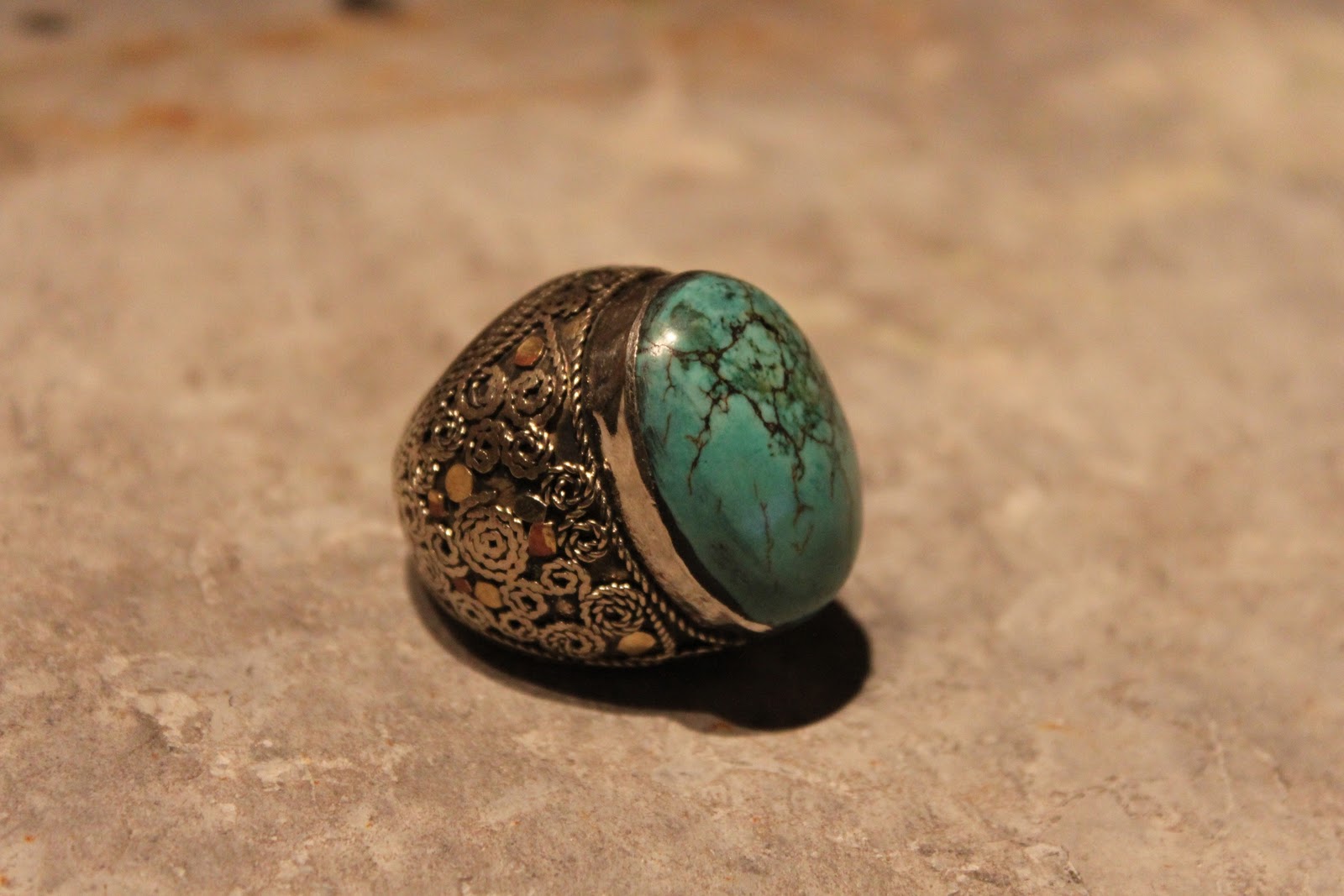 shop 5 inch and up: Oriental handmade turquoise stone ring #27