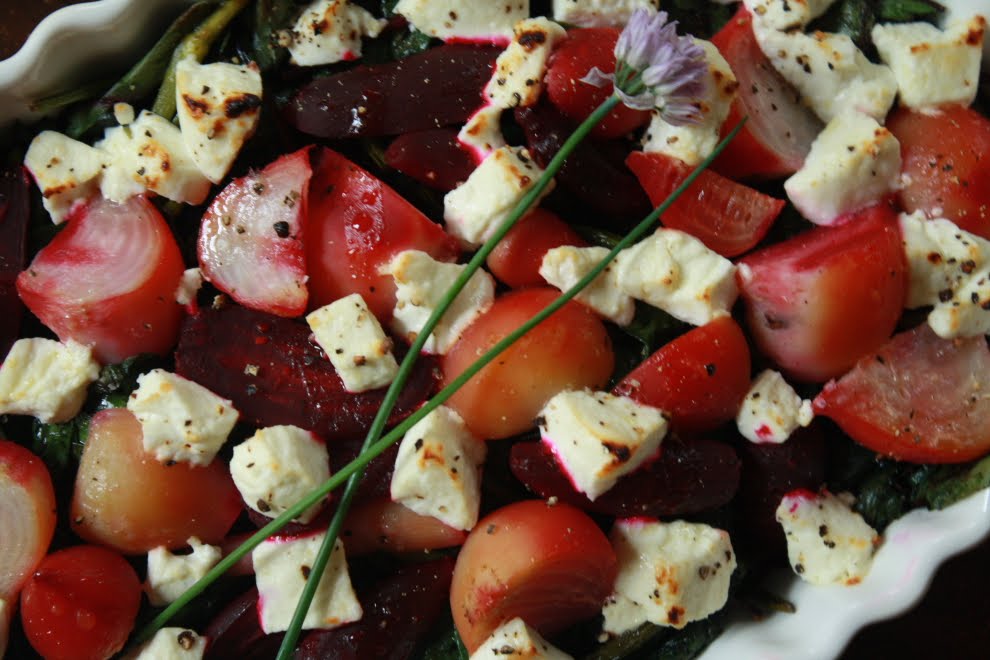 Power to the Bauer: Beets with Their Greens, Scapes, and Chèvre