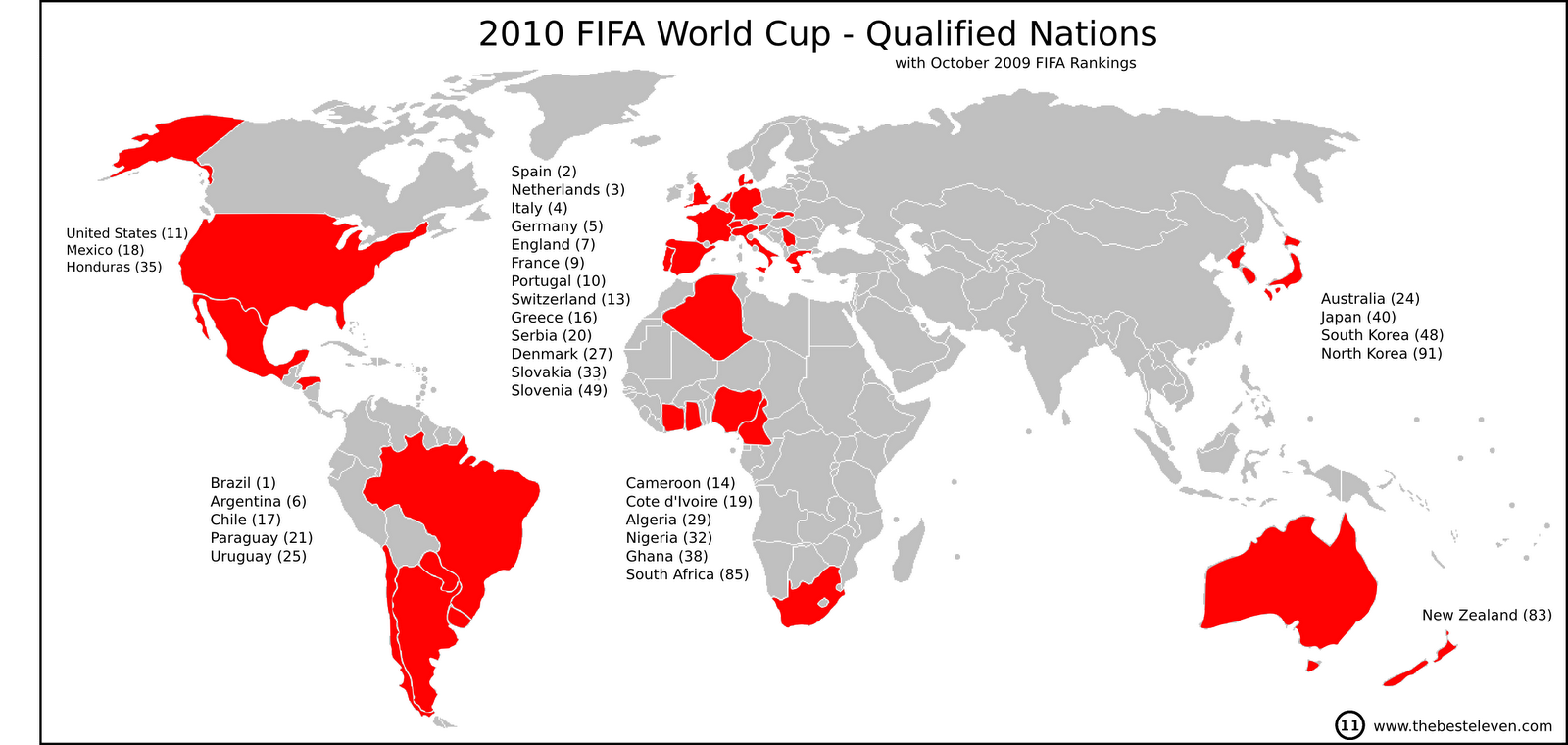 The Best Eleven: Map of the 32 World Cup Qualifiers (with FIFA rankings)