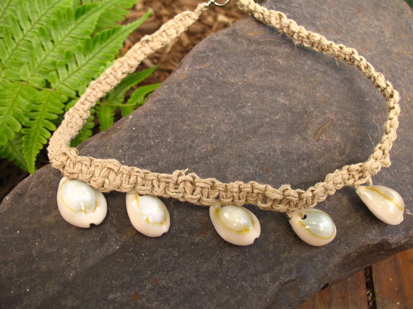 J. Coast: Item # 6 Hemp Necklace with 5 Cowrie Shells