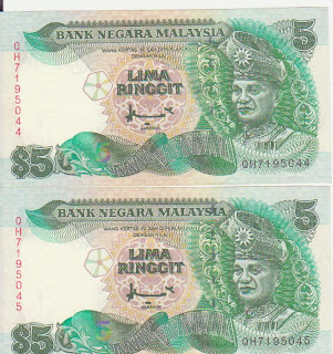DUIT LAMA & BARANG ANTIK: Duit Malaysia RM5 siri ke 6 dan ke 8.