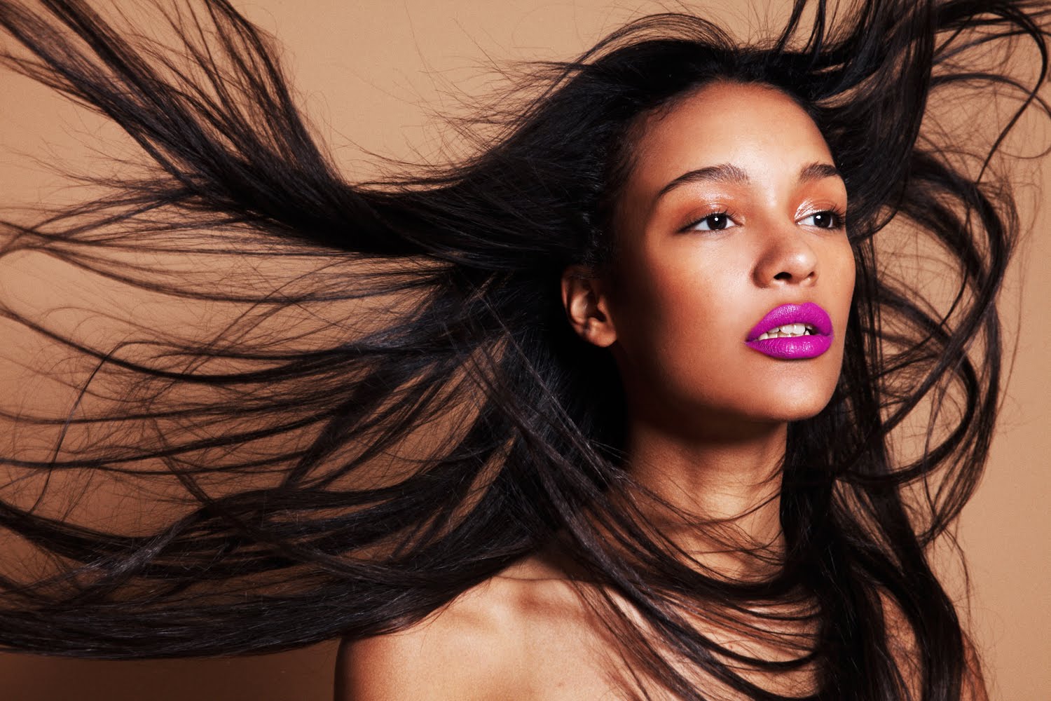 Bright Colorful Lipstick Makeup Blowing Hair Blow Out Beauty Editorial ...