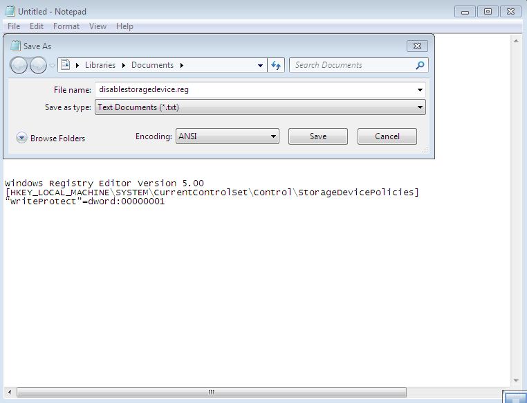 Save this file with file name of disablestoragedevice.reg